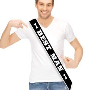 Groom Wedding Party Sash Bundle, Groom (x1), Best Man (x1), Groomsman (x3) Bachelor Bridal Shower Supplies Decorations Favors Gifts Black Sashes White Letters Kit Accessories Decor - Set of 5