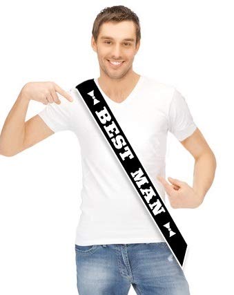 Groom Wedding Party Sash Bundle, Groom (x1), Best Man (x1), Groomsman (x3) Bachelor Bridal Shower Supplies Decorations Favors Gifts Black Sashes White Letters Kit Accessories Decor - Set of 5