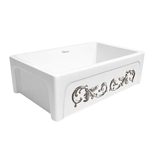 Whitehaus Collection WHSIV3333OR-PLATINUM St. Ives Front Apron Kitchen Sink, White/Platinum