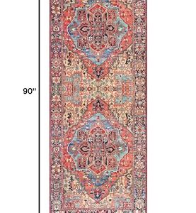 Livabliss Reeta Printed Medallion Runner Area Rug,2'6" x 7'6",Bright Red/Wheat