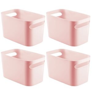 mDesign Deep Plastic Bathroom Bin with Handles, Storage Organizer for Vanity Countertop, Hold Soap, Body Wash, Shampoo, Lotion, Conditioner, Hand Towels - 10" Long, Aura Collection, 4 Pack, Light Pink