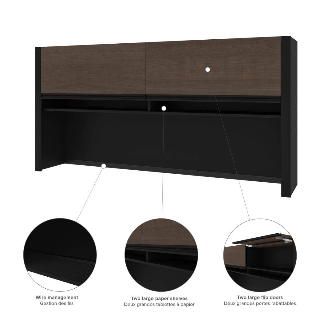 Bestar Connexion L-Shaped Desk with Hutch and Pedestal, 72W, Antigua & Black