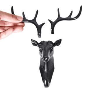 AUNMAS Deer Head Hooks, Self Adhesive Wall Hook Hanger Animals Reindeer Antler Rack Holder for Coat Hat Hanging Decorative Gift for Home or Office (Black)