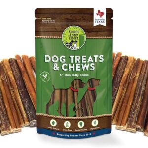 100% natural 6-inch thin bully sticks by sancho and lola's (35 pack) healthy, high protein dog chew - natural scent dogs love