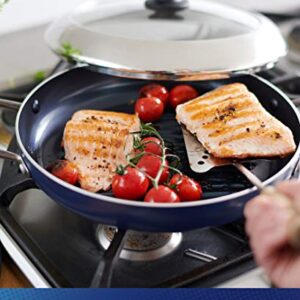 Blue Diamond 11" Grill Genie Pan, Diamond Infused Ceramic Nonstick with Lid, PFOA and PFAS-Free, Dishwasher & Oven Safe, Durable Cookware for Indoor Grilling, Searing, Versatile Cooking, Blue