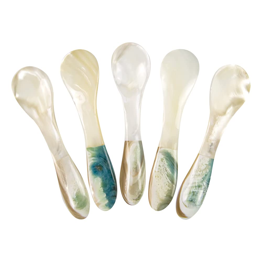 DUEBEL Mother of Pearl Caviar Spoons, 4' Luxury Handmade Spoons for Caviar/Shrimp/Egg/Icecream Serving (5pcs)