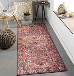 livabliss reeta printed medallion runner area rug,2'6" x 7'6",bright red/wheat