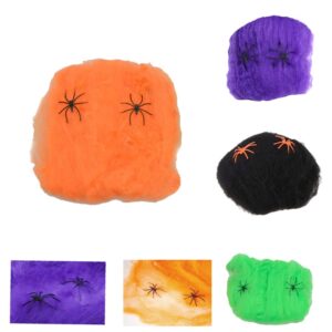 TOYANDONA 5 Sets Halloween Spider Web Stretch Cobweb Spooky Spider Webbing with 2 Fake Spiders for Halloween Decorations