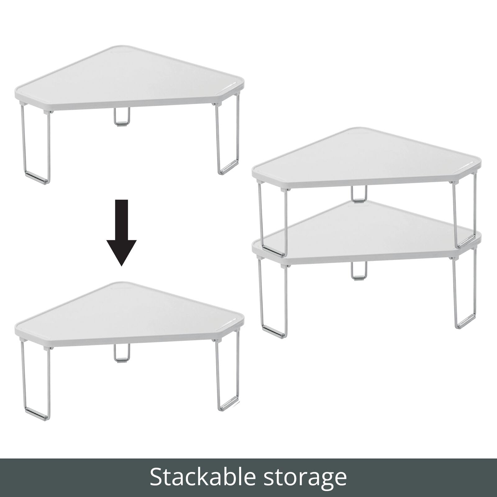 mDesign Plastic/Steel Corner Stackable Rack, Storage Organizer Shelf for Bathroom, Vanity, Countertop, Sink, Cabinet, Holds Makeup, Shower Accessories, Ligne Collection - 2 Pack - Stone Gray