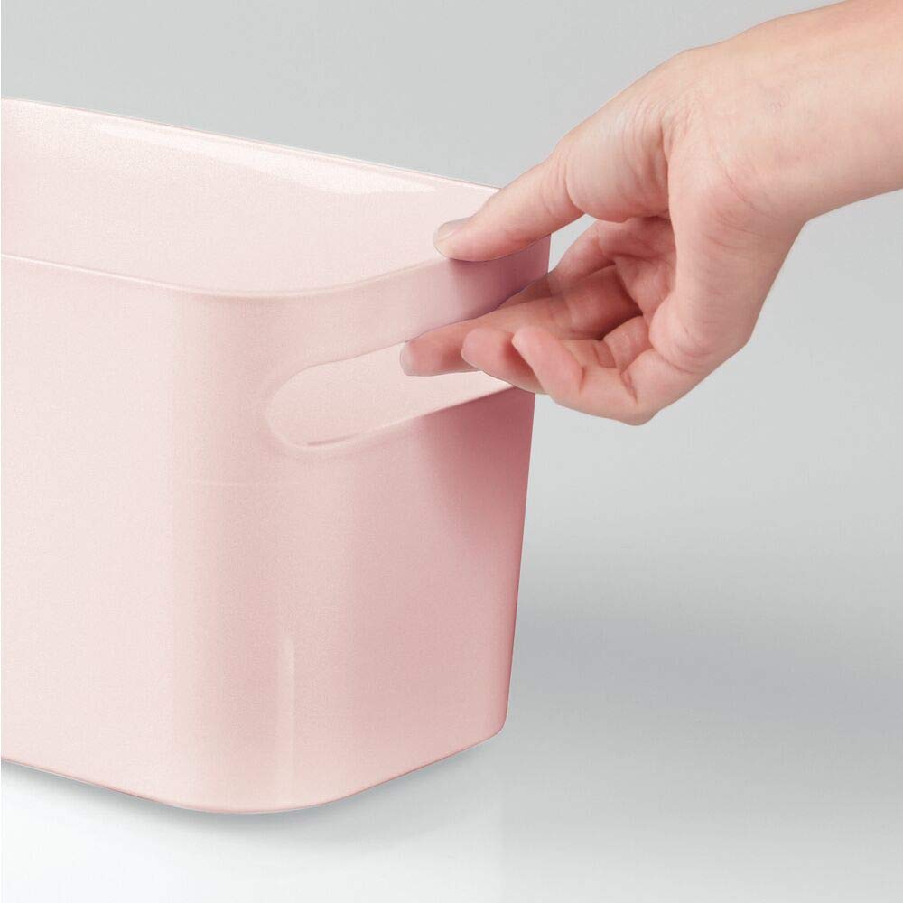 mDesign Deep Plastic Bathroom Bin with Handles, Storage Organizer for Vanity Countertop, Hold Soap, Body Wash, Shampoo, Lotion, Conditioner, Hand Towels - 10" Long, Aura Collection, 4 Pack, Light Pink