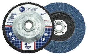 benchmark abrasives 4.5" x 5/8"-11 premium high density jumbo zirconia type 29 flap discs 4 1/2 for angle grinder, sanding discs, finishing - grinding wheels 4 1/2 inch (10 pack) - 60 grit