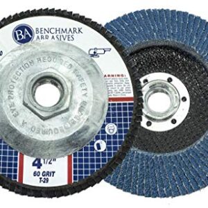 Benchmark Abrasives 4.5" x 5/8"-11 Premium High Density Jumbo Zirconia Type 29 Flap Discs 4 1/2 for Angle Grinder, Sanding Discs, Finishing - Grinding Wheels 4 1/2 Inch (10 Pack) - 60 Grit