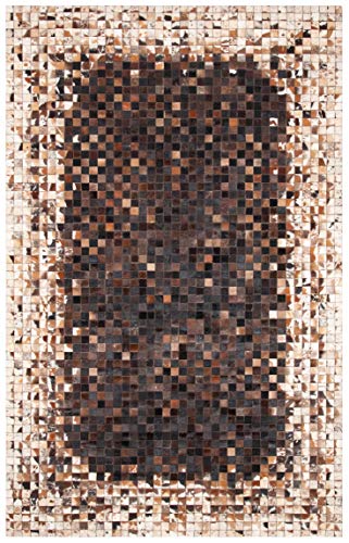 SAFAVIEH Studio Leather Collection 4' x 6' Beige/Brown STL803B Handmade Mid-Century Modern Leather Area Rug