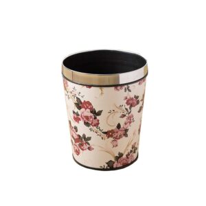 flower pattern trash can wastebasket, round garbage container bin for bathrooms, powder rooms, kitchens, home offices (peony flower, small)