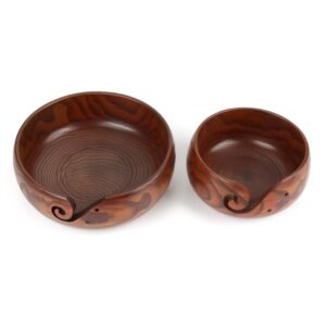 Wooden Yarn Bowl, Handmade Wood Craft Knitting Yarn Bowls with Holes Storage Knitting and Crocheting (5.1 x 2.8 inch)