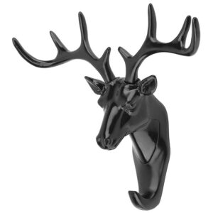 aunmas deer head hooks, self adhesive wall hook hanger animals reindeer antler rack holder for coat hat hanging decorative gift for home or office (black)