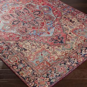 Livabliss Reeta Printed Medallion Runner Area Rug,2'6" x 7'6",Bright Red/Wheat