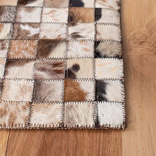 SAFAVIEH Studio Leather Collection 4' x 6' Beige/Brown STL803B Handmade Mid-Century Modern Leather Area Rug