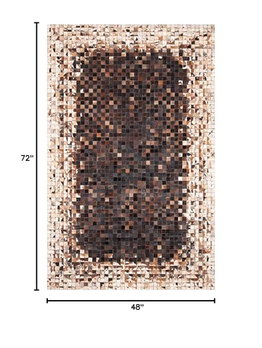 SAFAVIEH Studio Leather Collection 4' x 6' Beige/Brown STL803B Handmade Mid-Century Modern Leather Area Rug