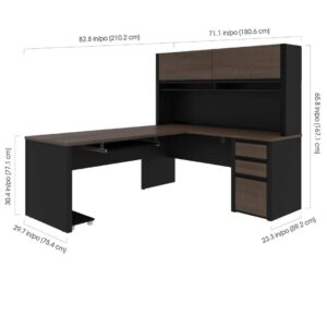 Bestar Connexion L-Shaped Desk with Hutch and Pedestal, 72W, Antigua & Black