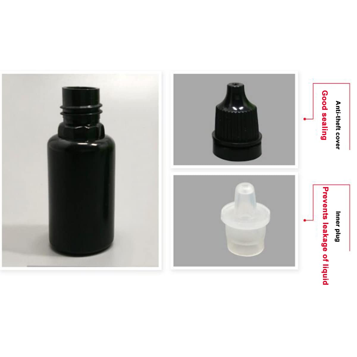 FZBNSRKO 50pcs 5ml Empty Black Plastic Squeezable Dropper Bottles Eye Liquid Dropper Bottles with Childproof Cap,Color in Random