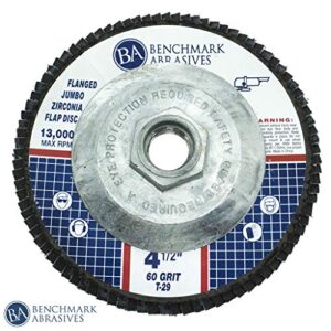 Benchmark Abrasives 4.5" x 5/8"-11 Premium High Density Jumbo Zirconia Type 29 Flap Discs 4 1/2 for Angle Grinder, Sanding Discs, Finishing - Grinding Wheels 4 1/2 Inch (10 Pack) - 60 Grit