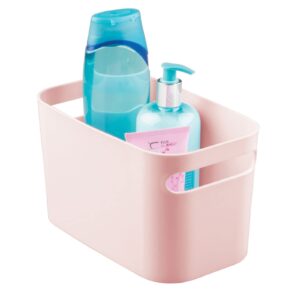 mDesign Deep Plastic Bathroom Bin with Handles, Storage Organizer for Vanity Countertop, Hold Soap, Body Wash, Shampoo, Lotion, Conditioner, Hand Towels - 10" Long, Aura Collection, 4 Pack, Light Pink