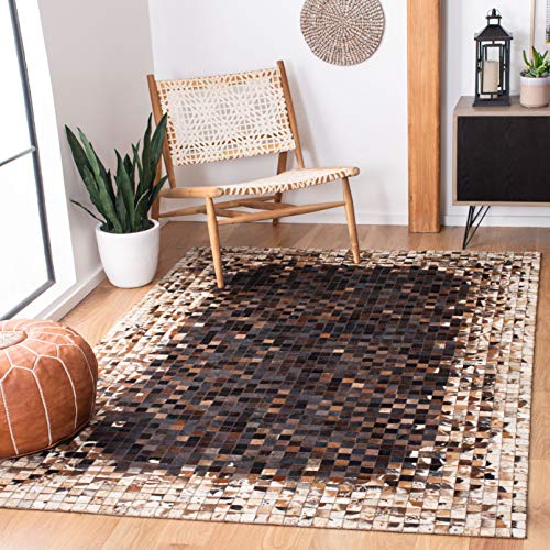 SAFAVIEH Studio Leather Collection 4' x 6' Beige/Brown STL803B Handmade Mid-Century Modern Leather Area Rug