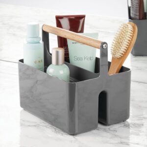 mDesign Plastic Portable Shower Caddy Divided Basket Bin Storage Organizer with Wood Handle for Bathroom Vanity, Dorm Shelf & Cabinet - Holds Shampoo, Conditioner - Aura Collection - Clear/Natural