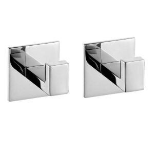 flybath square coat hook sus 304 stainless steel towel robe door hooks wall mounted self adhesive no drilling, mirror polished - 2 pack