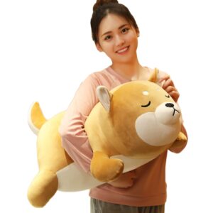 erdao shiba inu plush pillow,soft corgi stuffed animals toy cute sleeping puppy doll gifts for kids (smiling eyes, 29.5 inch)