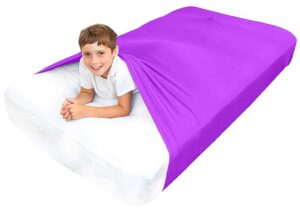 special supplies sensory bed sheet for kids compression alternative to weighted blankets - breathable, stretchy - cool, comfortable sleeping bedding (purple, full)