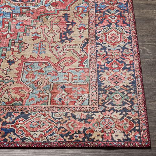 Livabliss Reeta Printed Medallion Runner Area Rug,2'6" x 7'6",Bright Red/Wheat