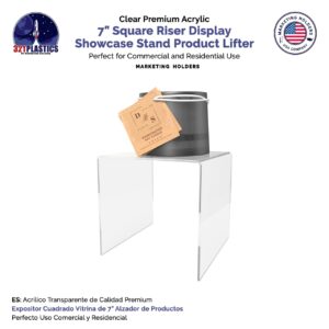 Marketing Holders 4 Pack Clear Acrylic Riser Stand 7" POP Display Retail Products Bench Plexiglass Merchandising One Piece See Through Podium Showcase Counter or Tabletop Decor Platform