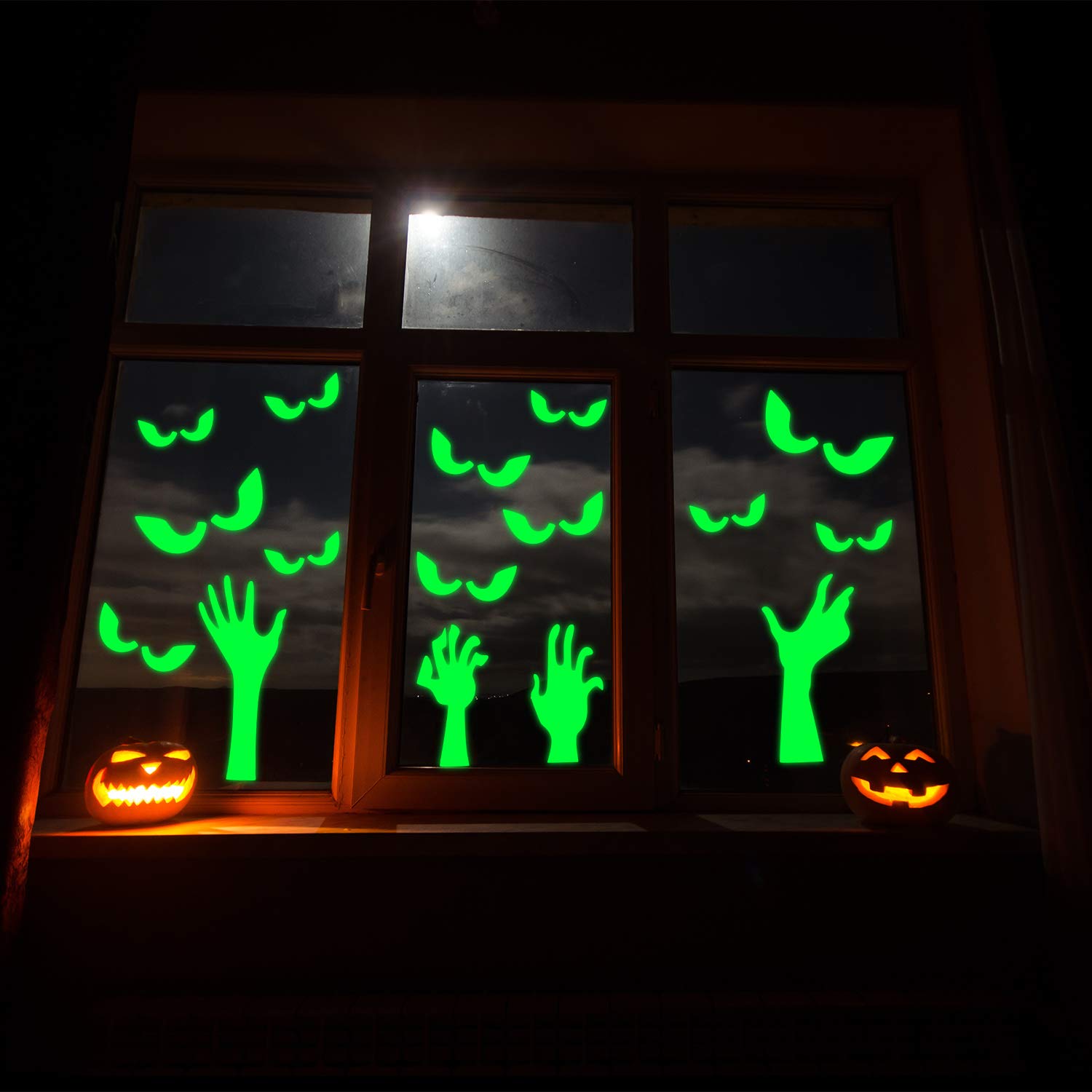 Outus 41 Pieces Halloween Glowing in The Dark Window Stickers Luminous Wall Stickers Set with Peeping Eyes Bat Ghost Design for Halloween Decoration, Various Styles