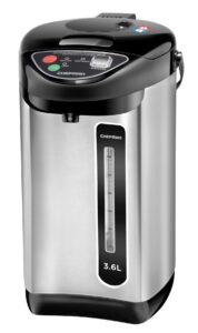 chefman electric hot water pot urn w/auto & manual dispense buttons, safety lock, instant heating for coffee & tea, auto-shutoff & boil dry protection, insulated stainless steel, 3.6l/3.8 qt/20+ cups