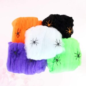 TOYANDONA 5 Sets Halloween Spider Web Stretch Cobweb Spooky Spider Webbing with 2 Fake Spiders for Halloween Decorations