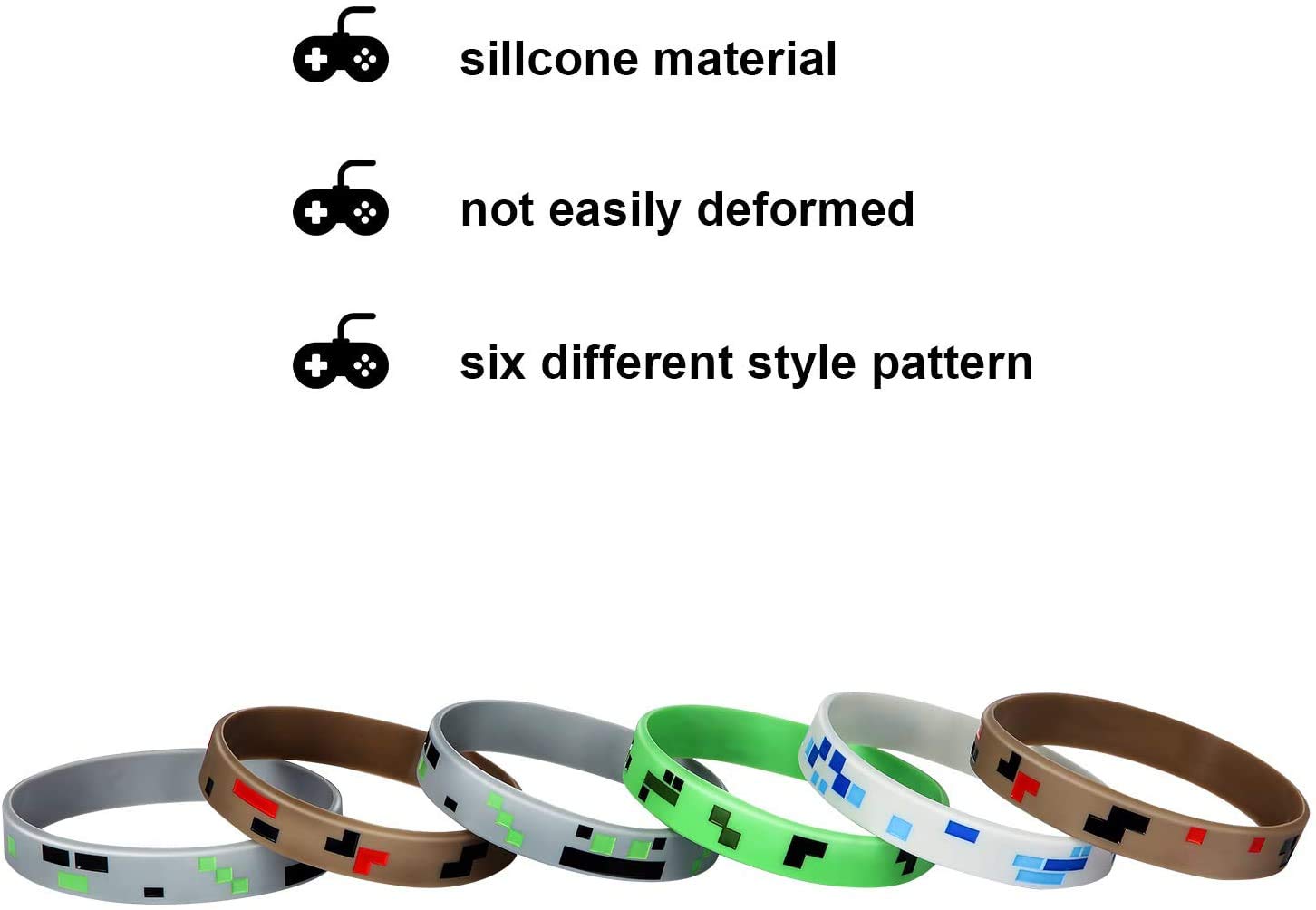 JOVITEC Pixelated Miner Style Character Wristband Bracelets Silicone Wristbands, Pixelated Theme Bracelet Designs for Mining Themed Style Party Supplies(24 Pieces,Style 1)