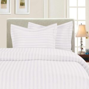 Valencia Beddings Oversize King 3 Piece Duvet Cover Set - Premium 600 Ultra-Soft Natural Cotton Wrinkle Resistant - Zipper Closure, Oversize King 98'' x 120'' Size White Stripe