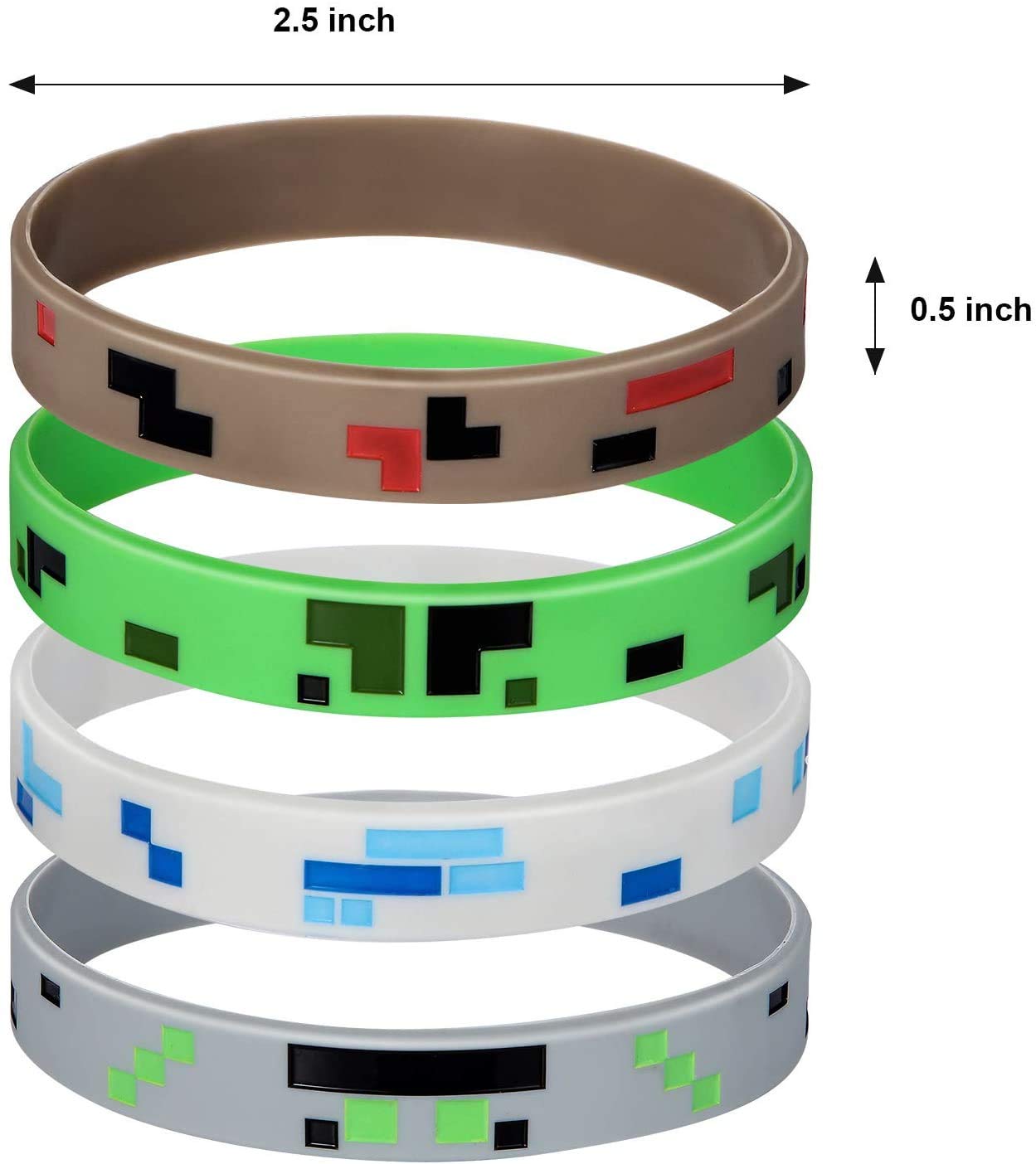 JOVITEC Pixelated Miner Style Character Wristband Bracelets Silicone Wristbands, Pixelated Theme Bracelet Designs for Mining Themed Style Party Supplies(24 Pieces,Style 1)