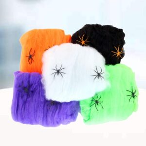 TOYANDONA 5 Sets Halloween Spider Web Stretch Cobweb Spooky Spider Webbing with 2 Fake Spiders for Halloween Decorations