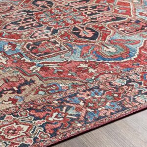 Livabliss Reeta Printed Medallion Runner Area Rug,2'6" x 7'6",Bright Red/Wheat