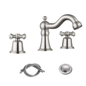 rkf bathroom faucets for sink 3 hole brushed nickel 8 inch widespread bathroom sink faucet with drain 2 handles cross knobs faucet bathroom vanity faucet basin mixer tap faucet cwf033-gbn