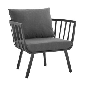 modway riverside patio aluminum armchair charcoal outdoor furniture, gray charcoa