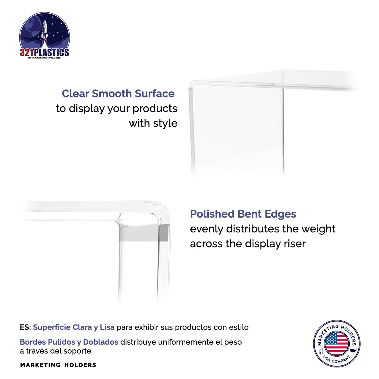 Marketing Holders 4 Pack Clear Acrylic Riser Stand 7" POP Display Retail Products Bench Plexiglass Merchandising One Piece See Through Podium Showcase Counter or Tabletop Decor Platform