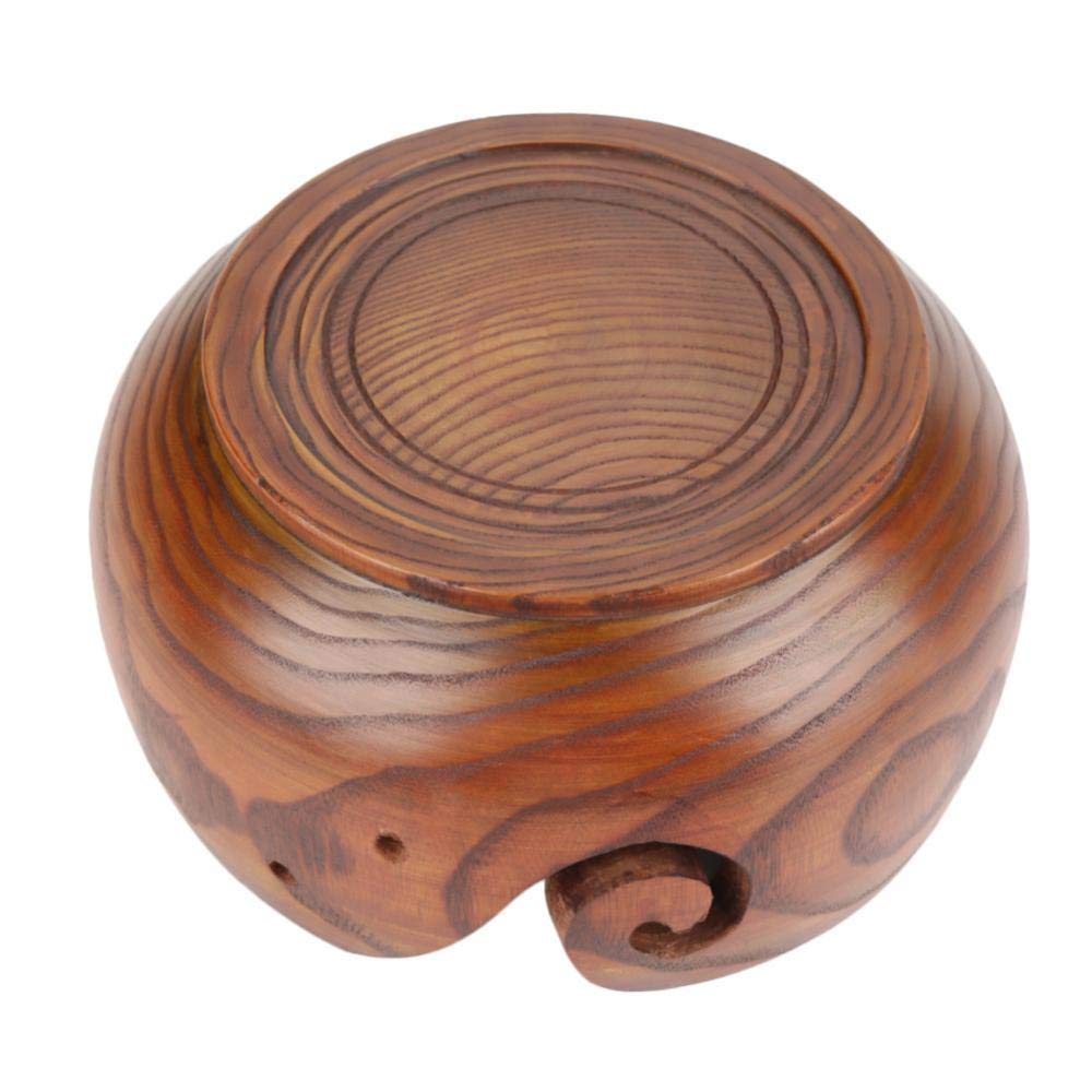 Wooden Yarn Bowl, Handmade Wood Craft Knitting Yarn Bowls with Holes Storage Knitting and Crocheting (5.1 x 2.8 inch)