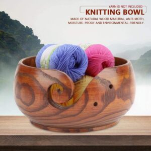 Wooden Yarn Bowl, Handmade Wood Craft Knitting Yarn Bowls with Holes Storage Knitting and Crocheting (5.1 x 2.8 inch)