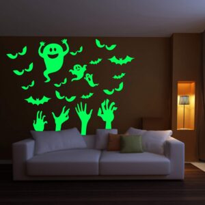 Outus 41 Pieces Halloween Glowing in The Dark Window Stickers Luminous Wall Stickers Set with Peeping Eyes Bat Ghost Design for Halloween Decoration, Various Styles