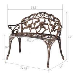 SSLine Garden Bench Outdoor Metal Benches Antique Bronze Patio Park Bench with Floral Rose Design 38" Yard Porch Loveseat Leisure Chair for Outdoor Clearance