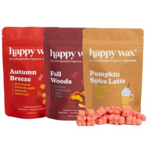 Happy Wax Fall Mix Premium Scented Natural, Non Toxic Soy Wax Melts – 6 Total Oz. of Scented Wax Melts. Includes: Fall Woods, Autumn Breeze, and Pumpkin Spice Latte